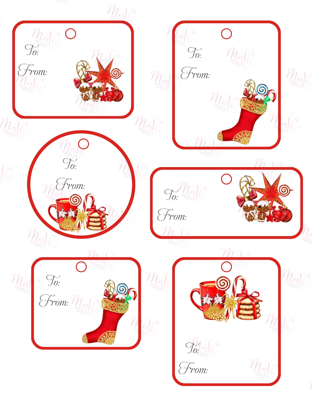 Printable Christmas/holiday Gift Tags Instant Digital Download for DIY ...