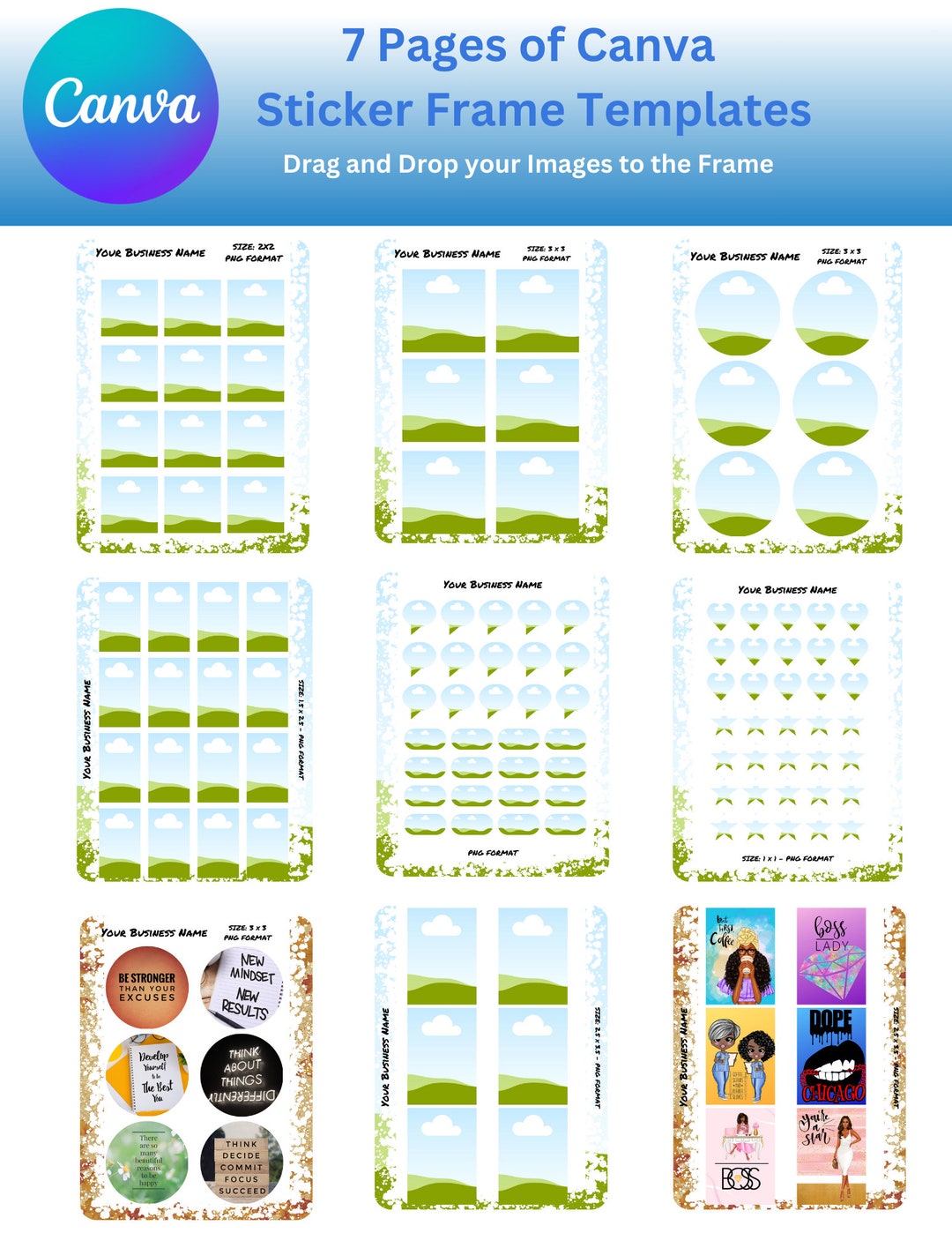 Canva Sticker Frame Templates: Drag & Drop Design (digital Download) - Etsy