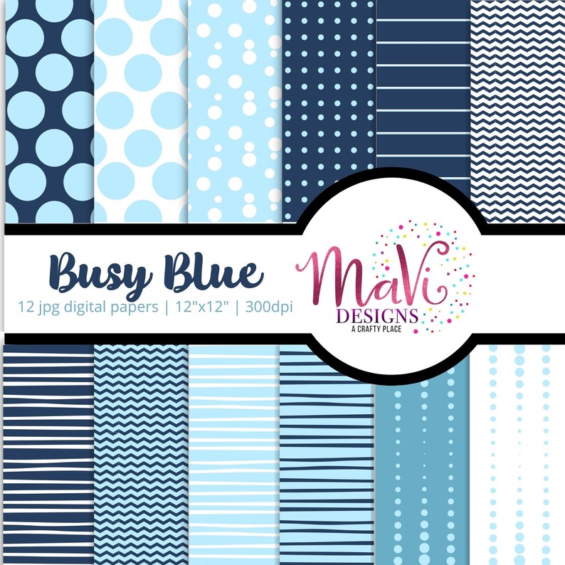 Busy Blue Digital Paper Clipart Seamless Blue Backgrounds for Diverse ...