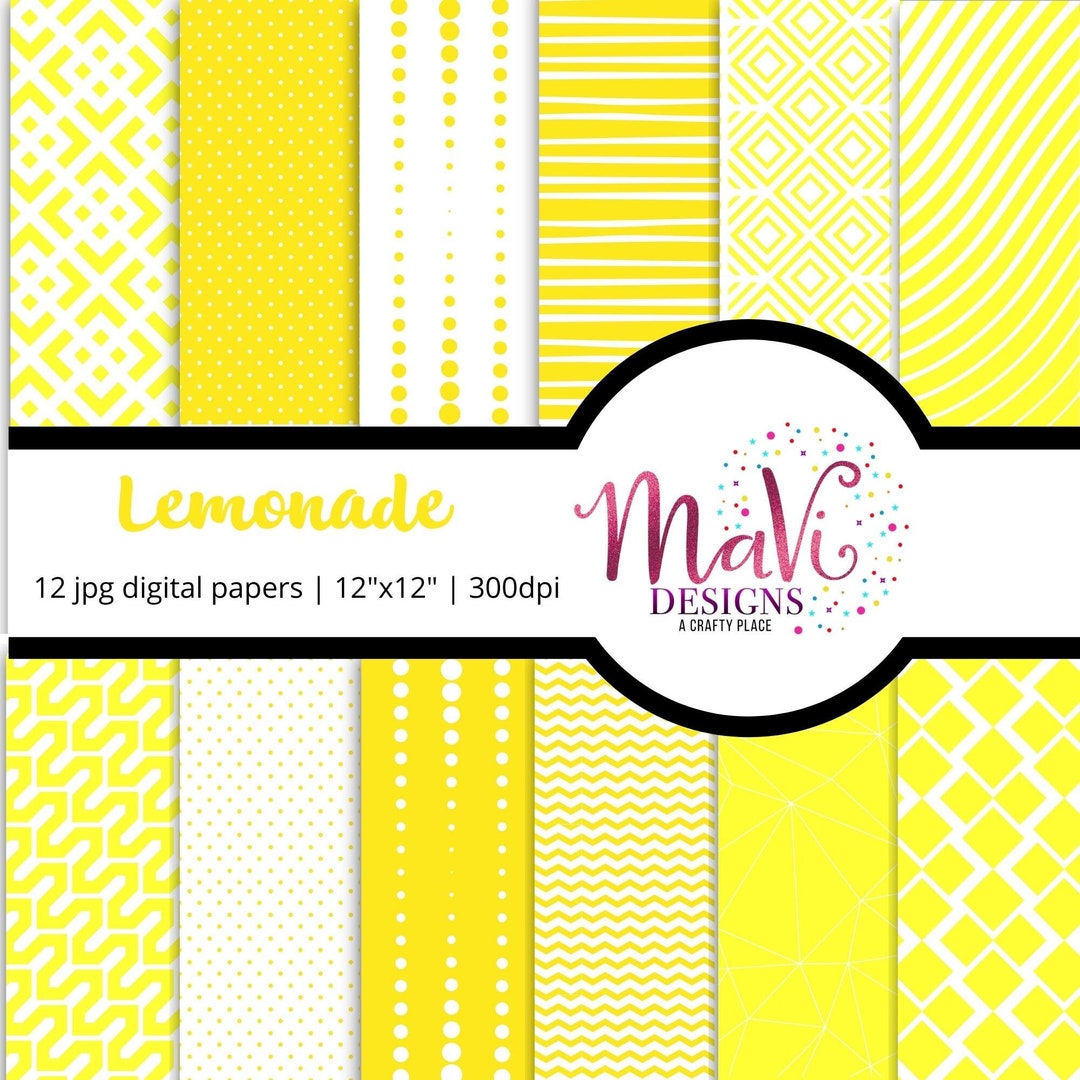 Lemonade Digital Paper Clipart - Bright Yellow Seamless Backgrounds for ...