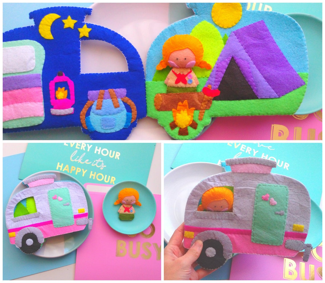 Camper Van Felt Quiet Book Pattern | Camping Caravan Quiet Book Pattern ...
