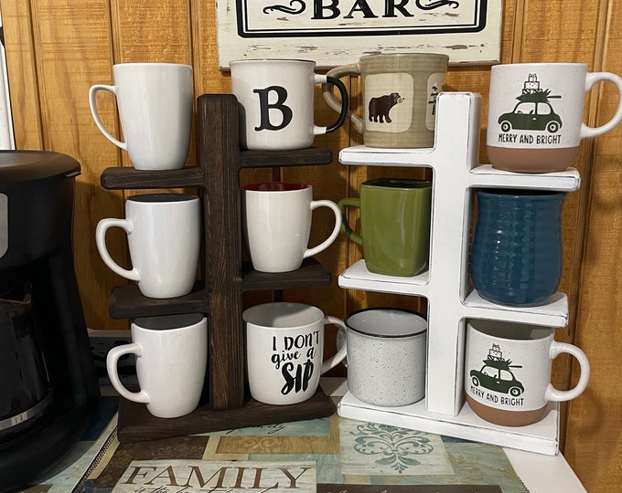 Cup Holder Stand / Wooden Mug Stand / Display Shelf / Tiered Cup Holder ...