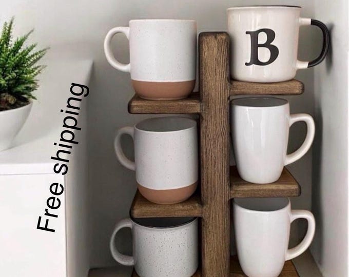 Wooden Mug Stand | Rustic Display Shelf | Tiered Cup Holder - Etsy
