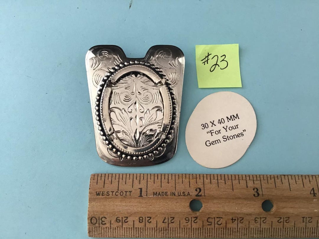 Vintage Silver Western Style Blank Bolo Buckle With Fancy Bezel That ...