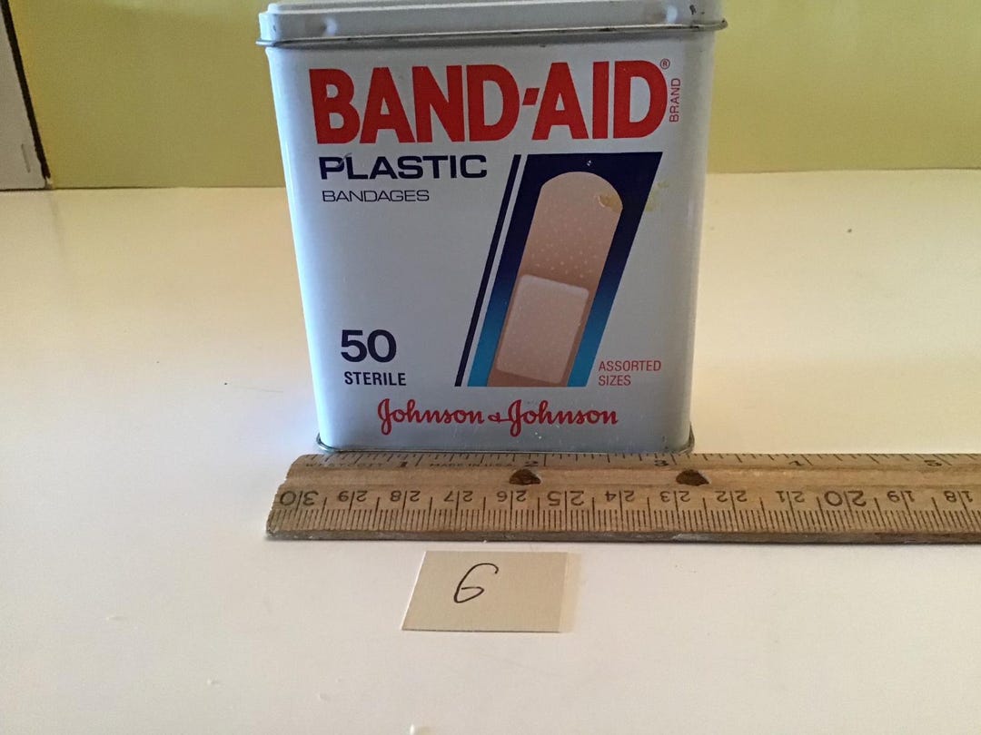 Vintage Band-aid Plastic Bandages, 50 Sterile Empty Metal Tin Box. 3 1/ ...