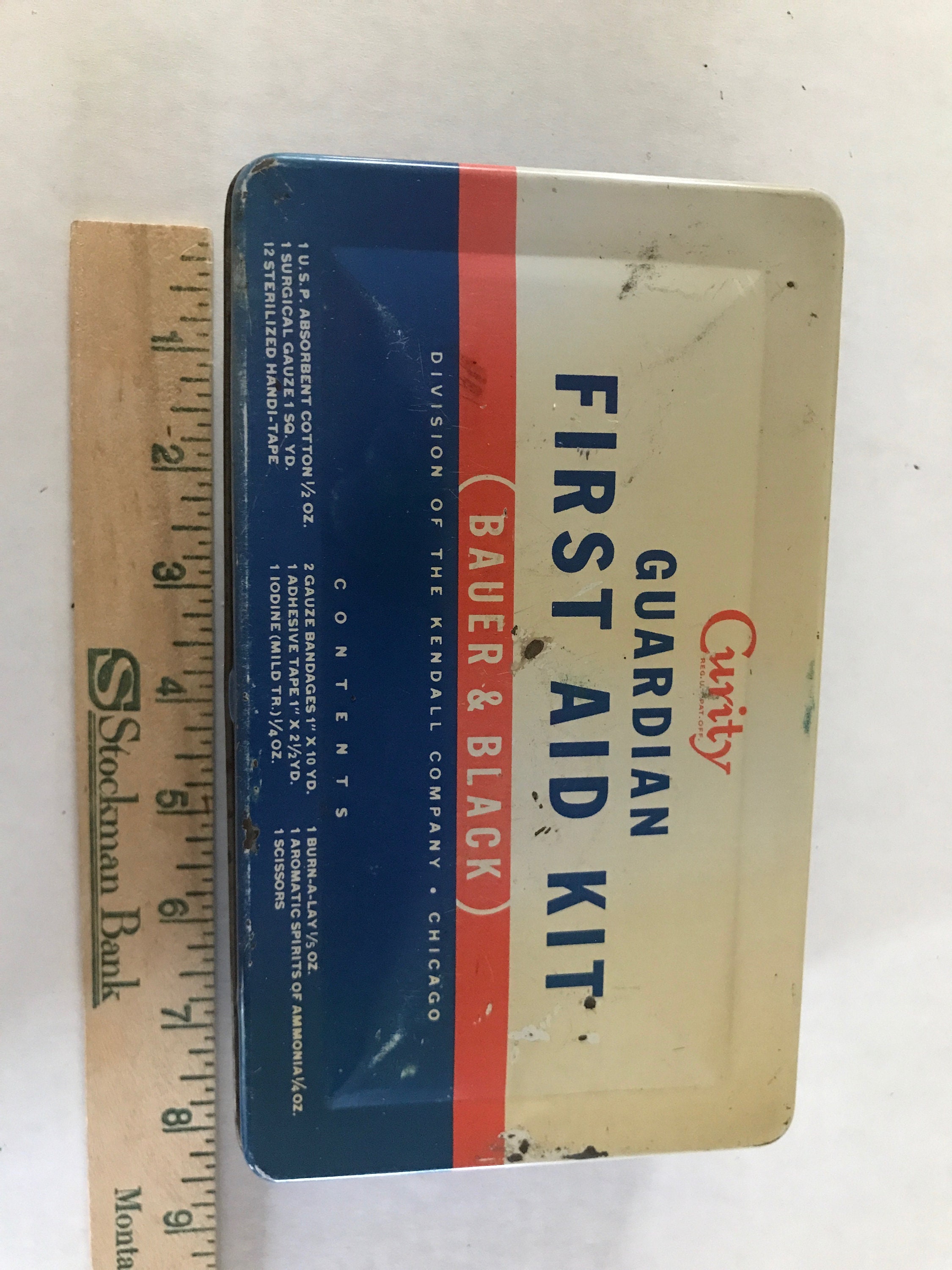 Vintage Curity Guardian First Aid Kit. Kendall Co. Chicago. 7 1/2" X 4 ...