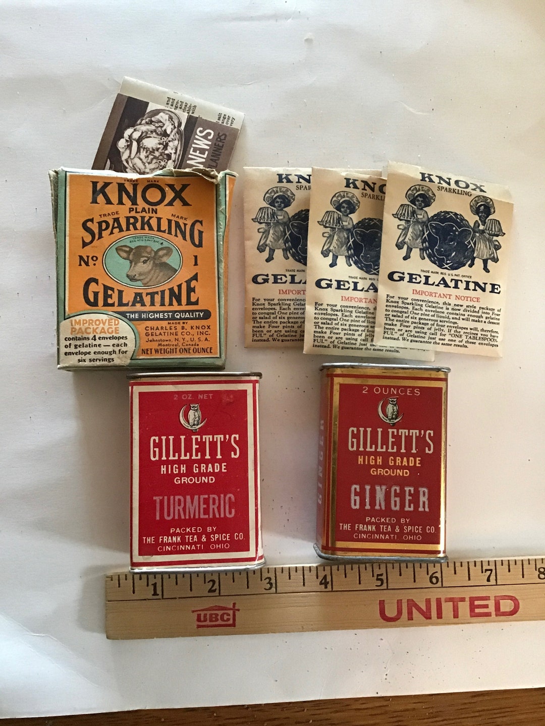 Lot of Three Vintage Knox Gelatine Boxes With Three Packs With Contents ...