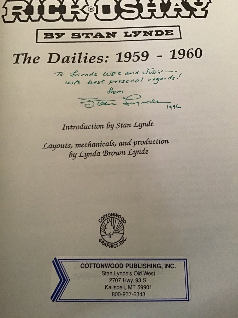 RICK O'SHAY by Stan Lynde - the Dailies: 1959-1960. Includes Personal ...