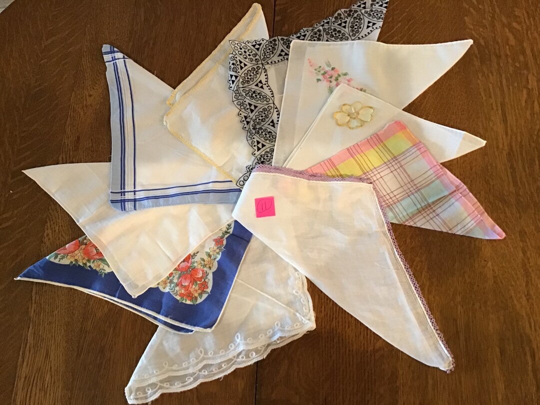 Collection of 10 Vintage Hankies / Handkerchiefs in Assorted Colors ...