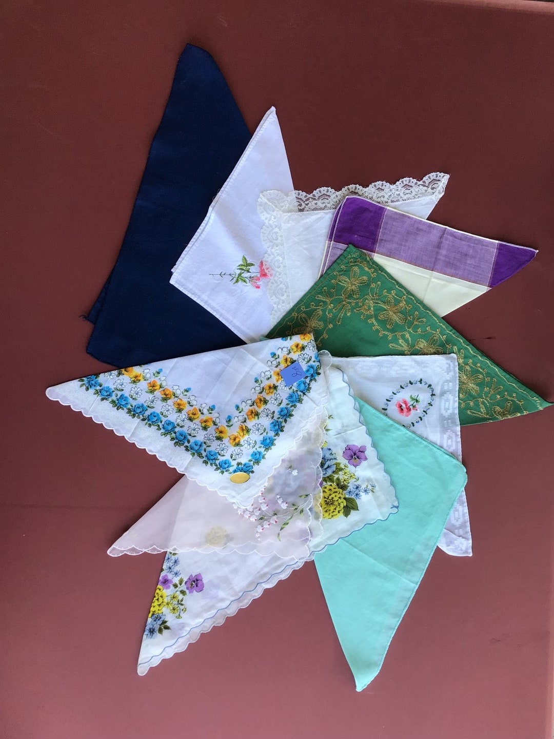 Collection of 10 Vintage Hankies / Handkerchiefs in Assorted Colors ...
