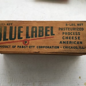 Vintage Blue Label Pasteurized Process Cheese American Wooden Box ...