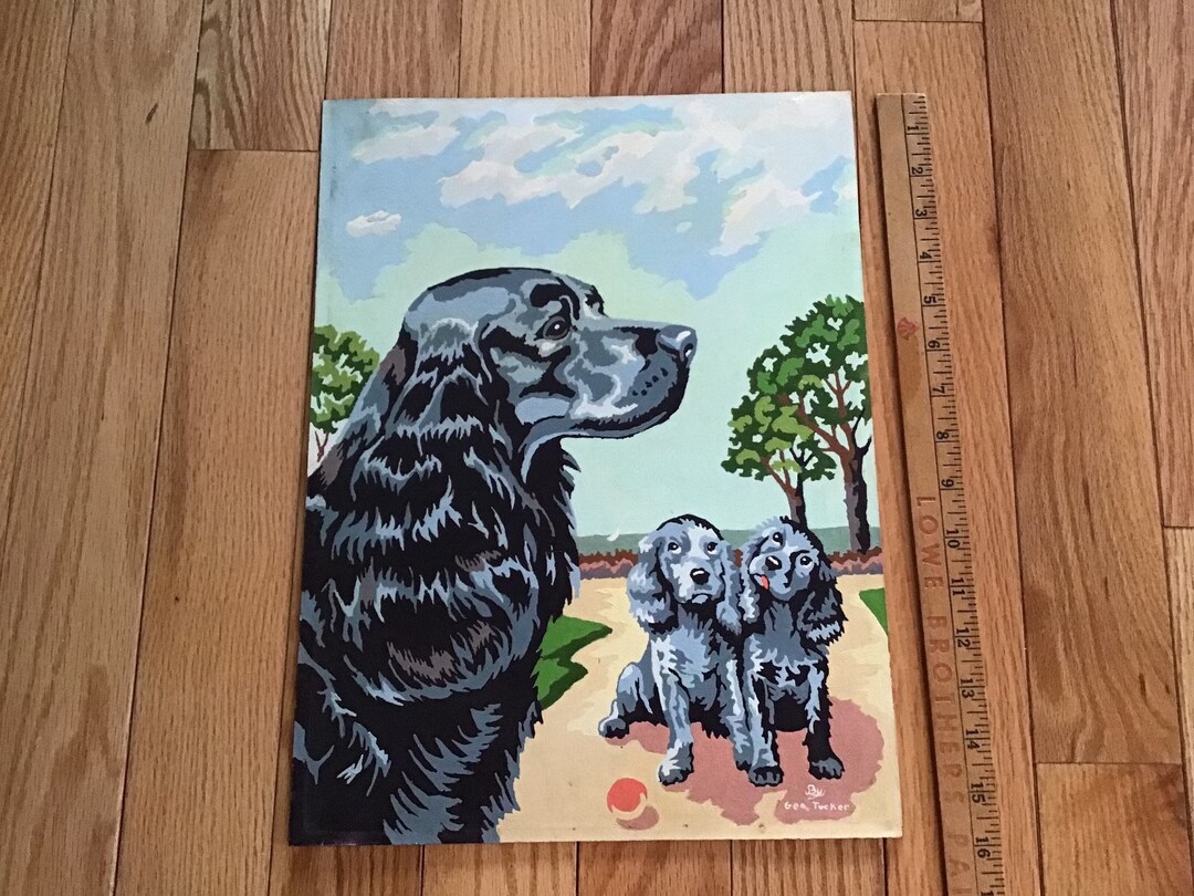 Vintage Unframed Paint by Number Painting F/ a Mother Cocker Spaniel ...