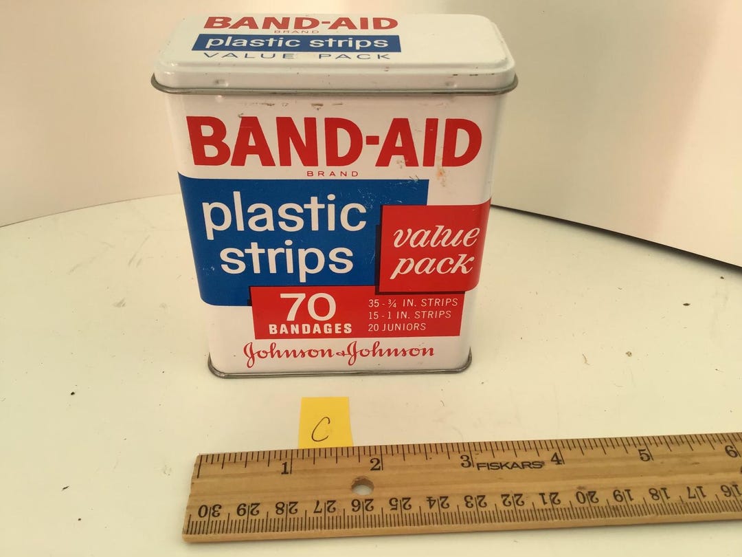 Vintage Band-aid Plastic Strips "70 Bandages Value Pack" Empty Metal ...
