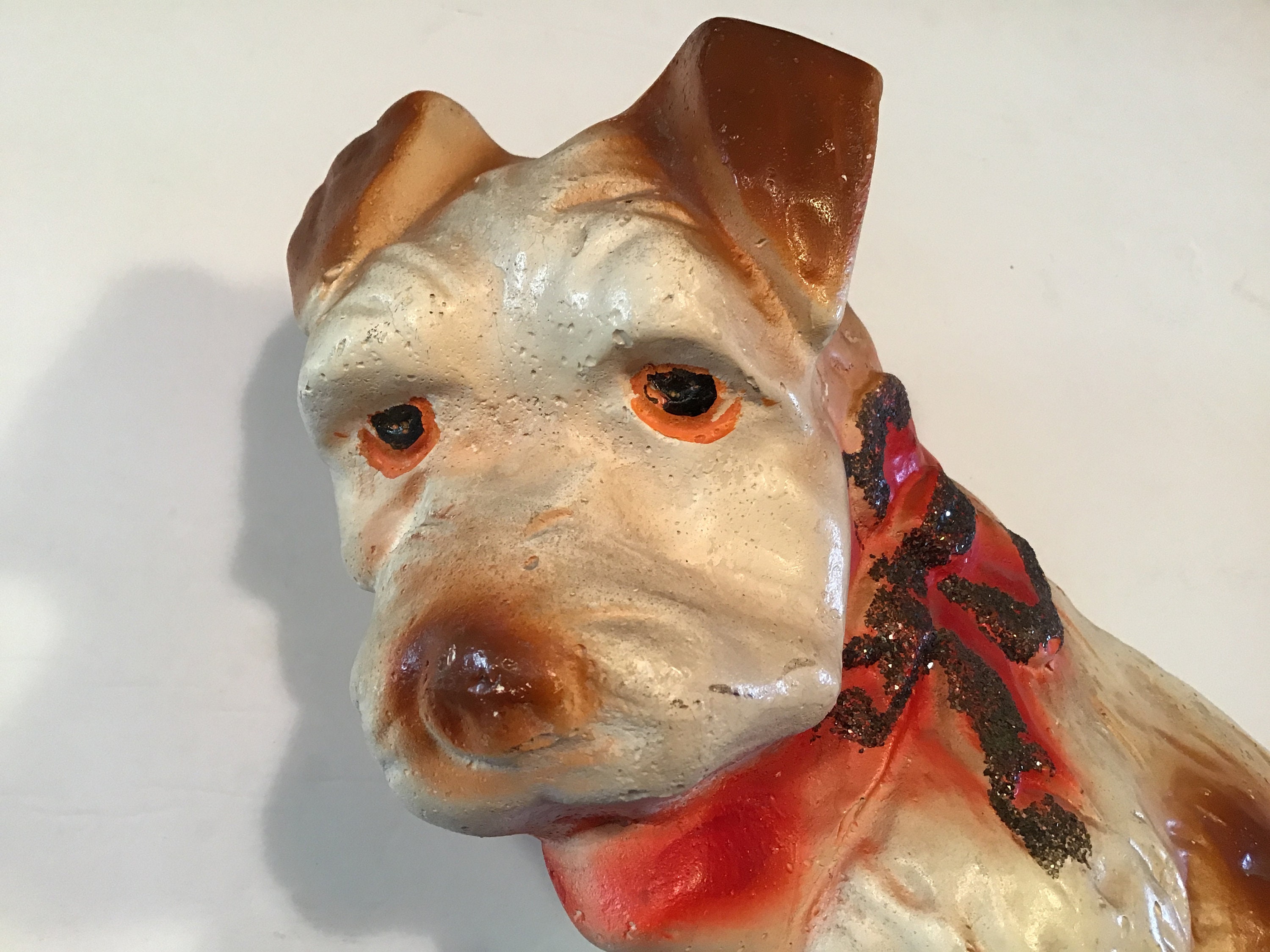 Vintage Terrier Chalkware Dog With Red Bow and Glitter. 1643 - Etsy