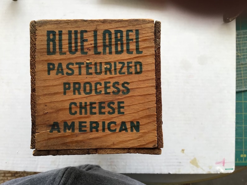 Vintage Blue Label Pasteurized Process Cheese American Wooden Box ...