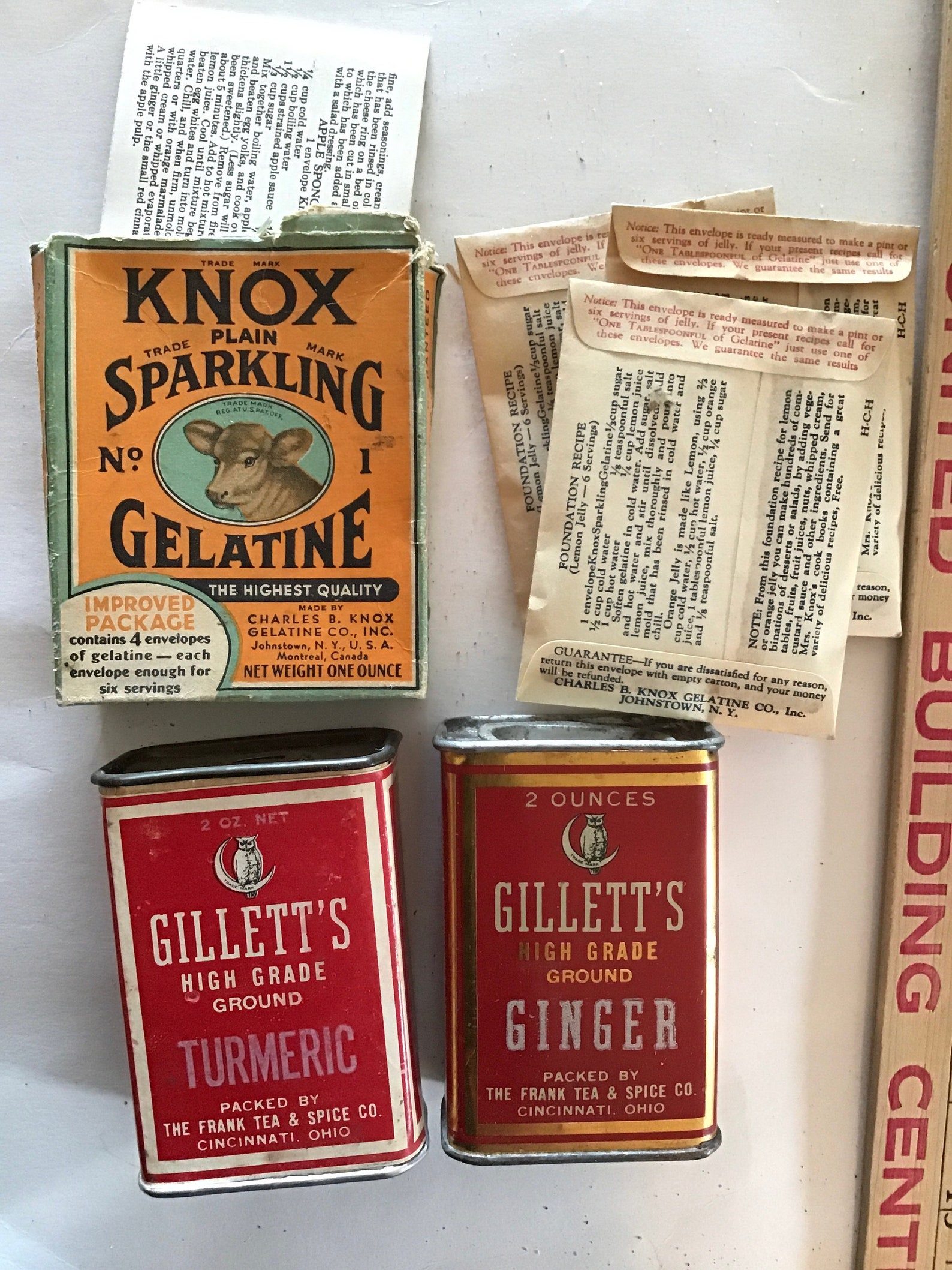 Lot of Three Vintage Knox Gelatine Boxes With Three Packs With Contents ...