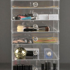 Acrylic Makeup Organizer Tower, 7 Drawers, Crystal Knobs - Etsy
