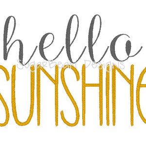 Hello Sunshine Embroidery Design. Two Sizes Included. Script - Etsy