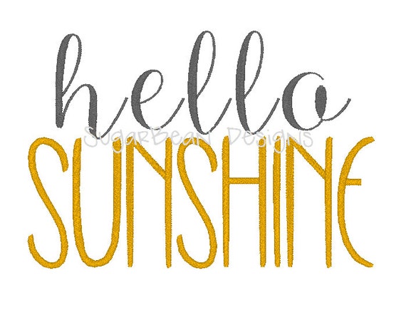 Hello Sunshine Embroidery Design. Two Sizes Included. Script - Etsy
