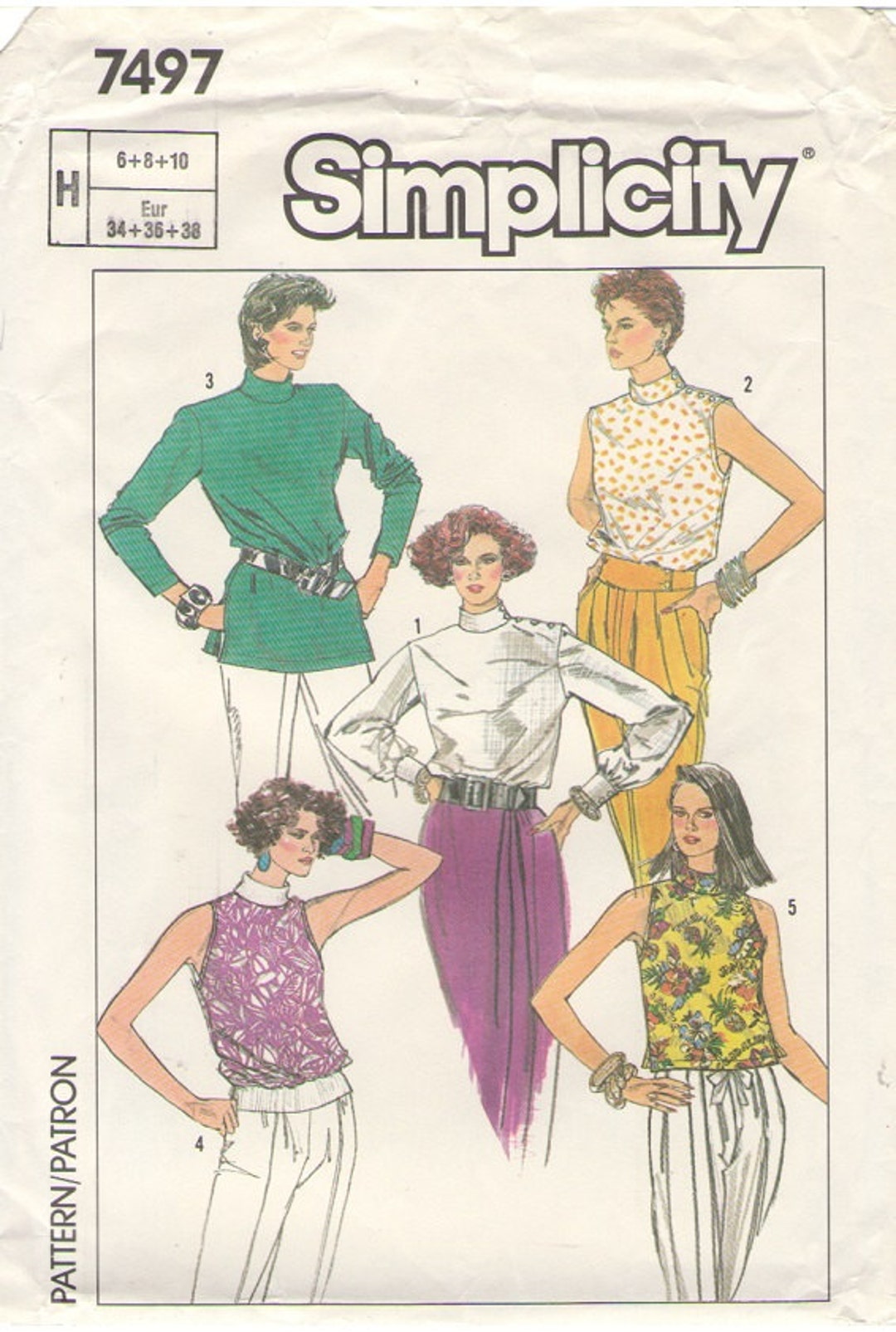 Vintage Simplicity 7497 Misses Blouse Top Size H 6 8 10, Cut and ...