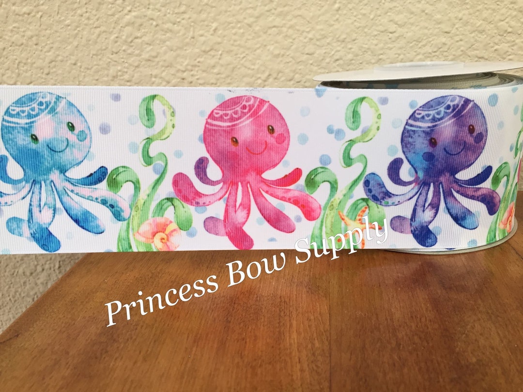 3" Cheer Watercolor Octopus Hot Pink Blue Purple Cheerleader Width US ...
