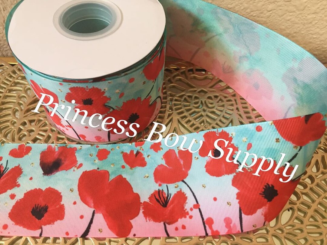 3" Red Poppy Flower Grosgrain Ribbon, Double Sided USDR Ombre Blue Red ...