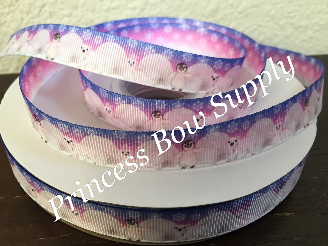 5/8" Winter Ribbon, Polar Bear Printed Ribbon, Sea Otter and Penguin ...