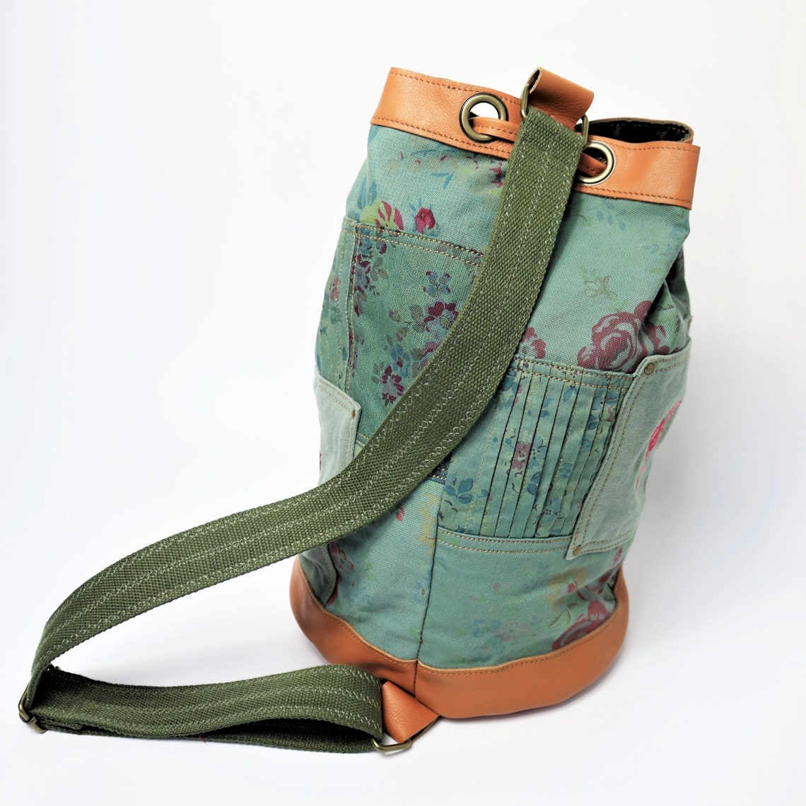 Floral Print Drawstring Bucket Bag, Backpack, Floral Bag, Bucket Bag ...