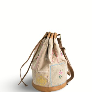 Cross Stitched Embroidery Patchwork Bucket Bag, Bucket Bag, Backpack ...