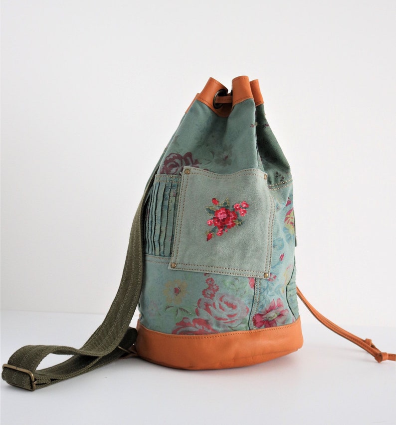 Floral Print Drawstring Bucket Bag, Backpack, Floral Bag, Bucket Bag ...