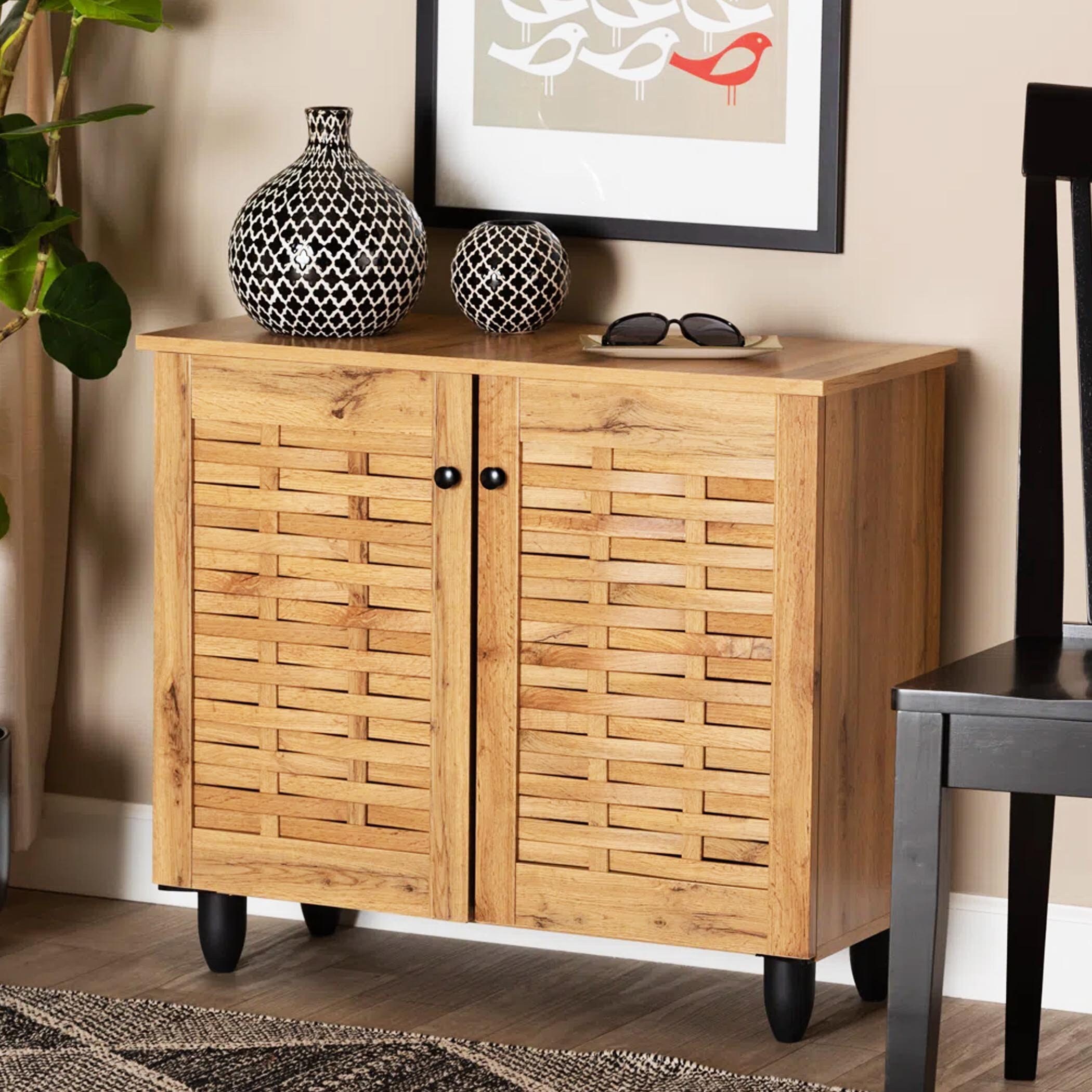 Shoe Cabinet, 3 Tier Shoe Cabinet With Door, Wooden 9 Pair Shoe Storage ...