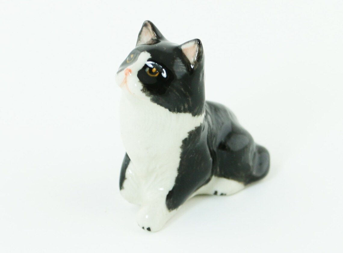 Tiny Ceramic Cat Miniature Animal Figurine Ceramic Hand | Etsy