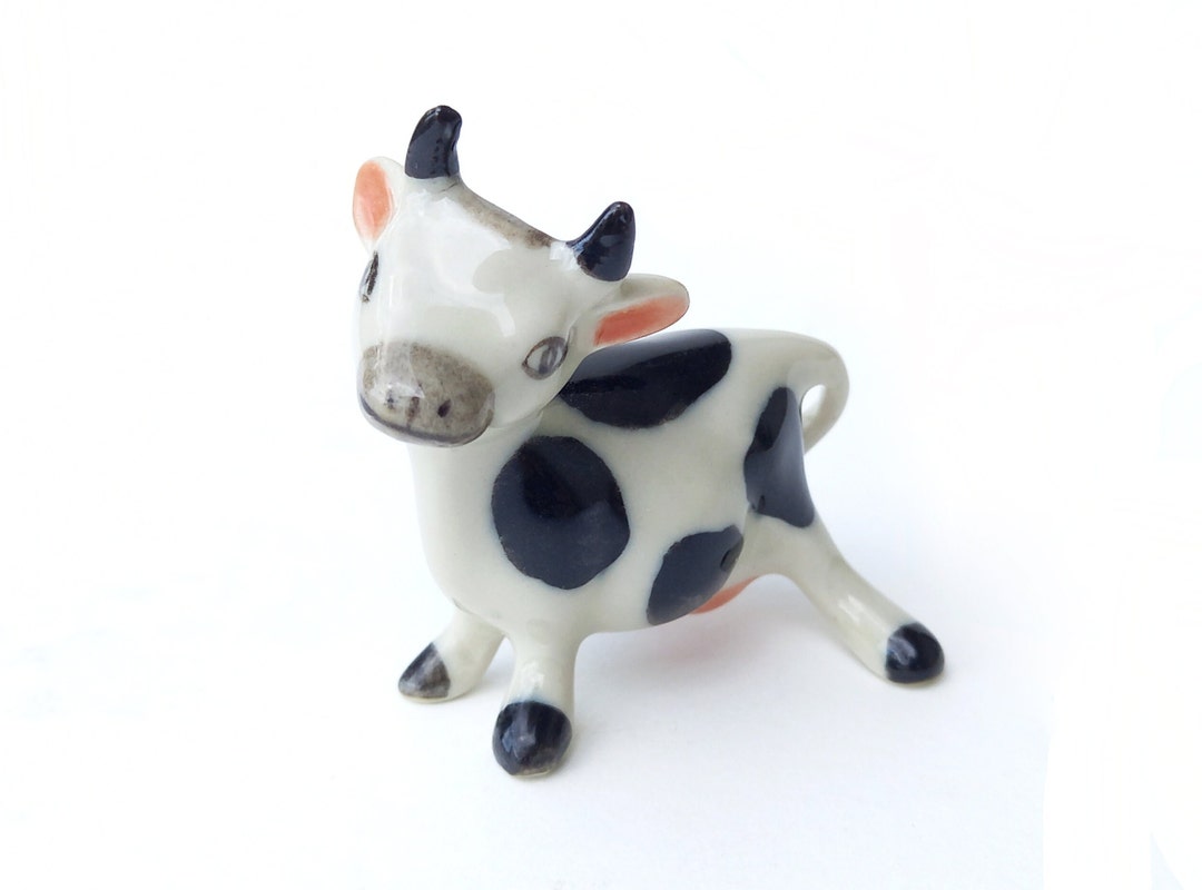 Miniature Ceramic Cow - Polka Dot Cute Cow - Black and White Cow ...