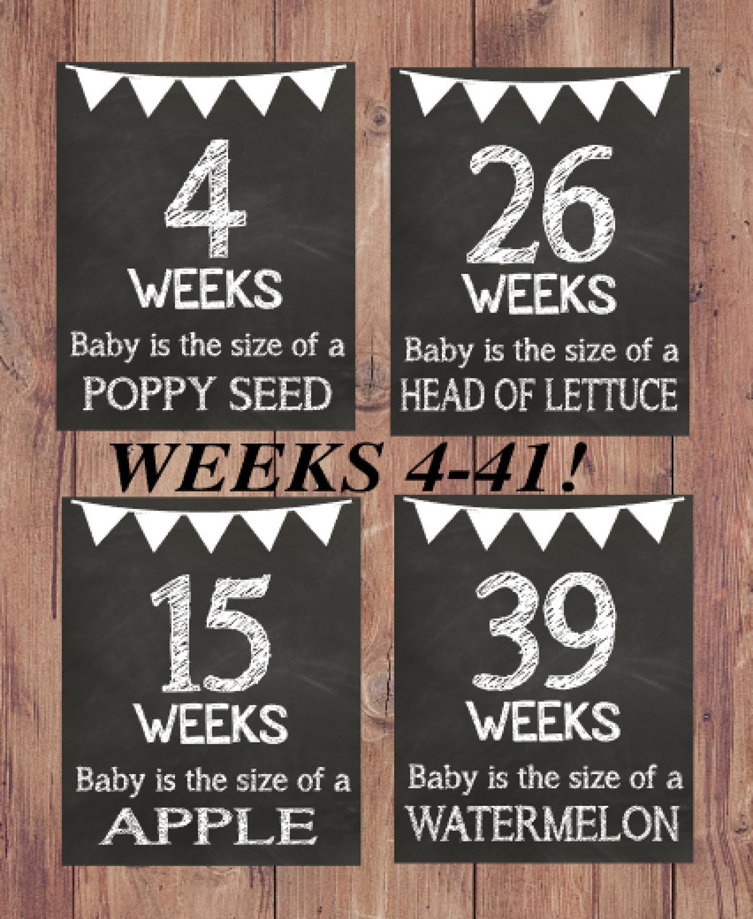 Weekly Pregnancy Chalkboard Signs Weeks 4-41 Instant Download Printable ...