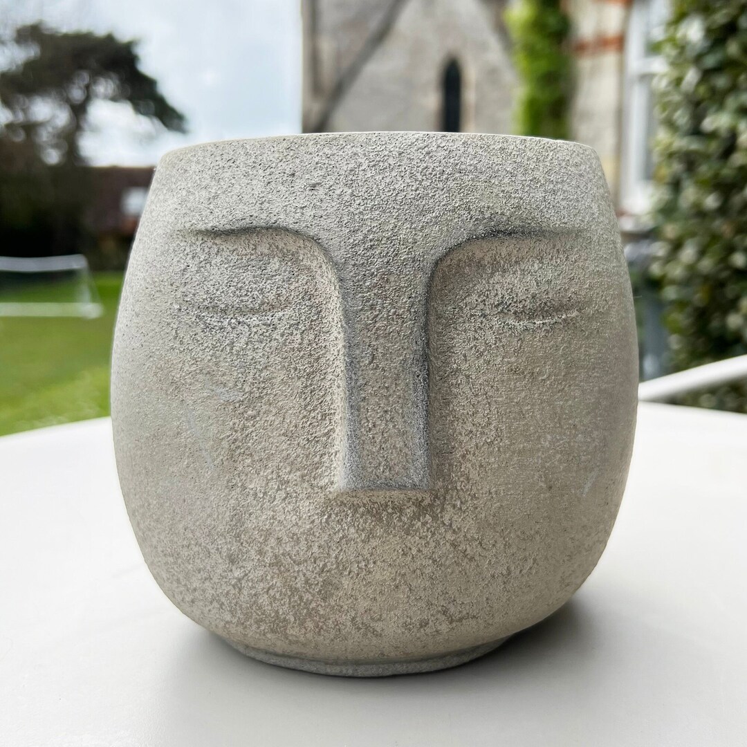 Nordic Face Plant Pot - Rustic Handmade Large Cement Pot - Etsy