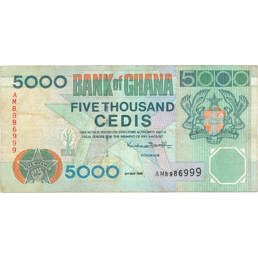 1998 Ghana 5000 Cedis Banknote (BAN438-) - Etsy