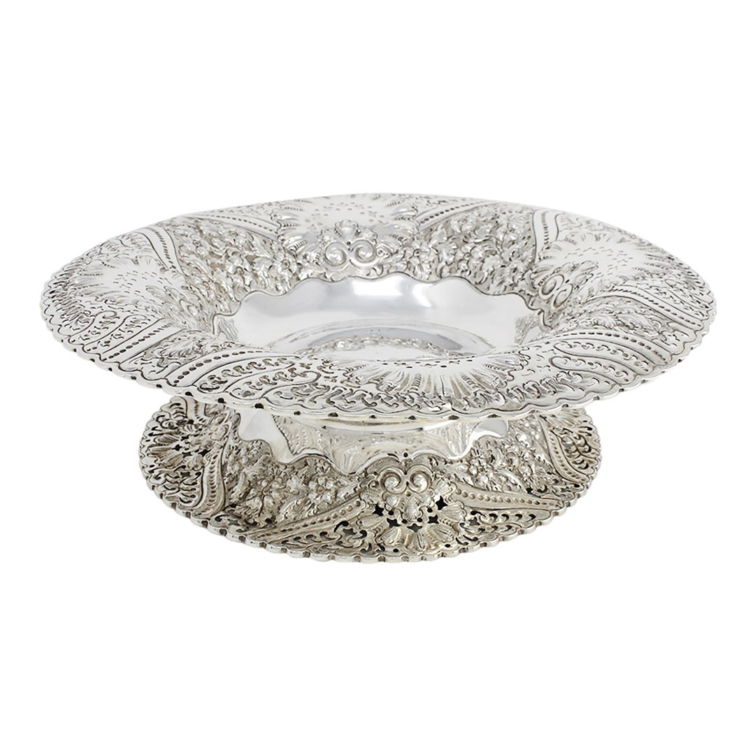 Large 1892 Antique Victorian Era Sterling Silver Pierced Fruit Bowl ...