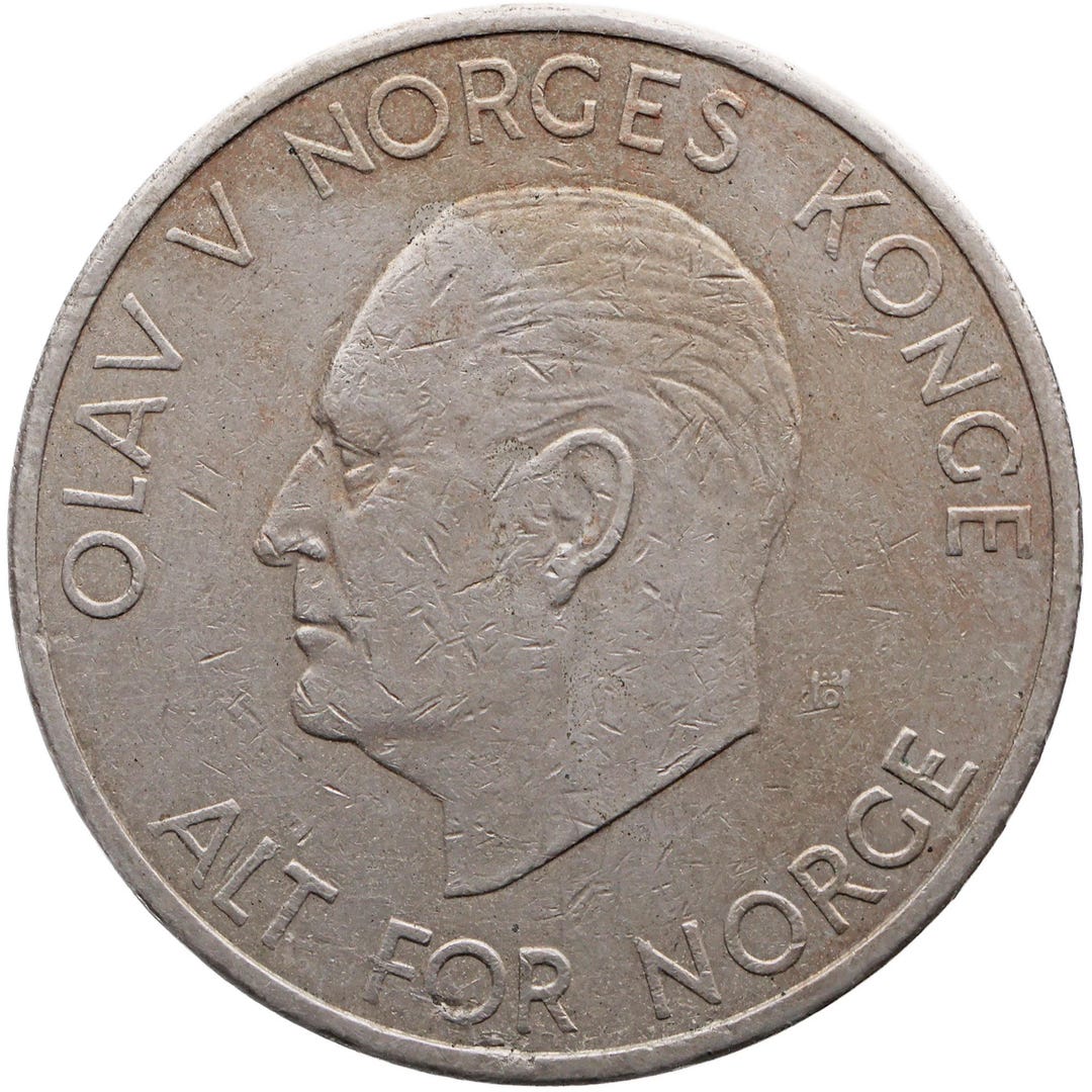 1973 5 Kroner Norway Coin Olav V Type 1 (MO3863-) - Etsy