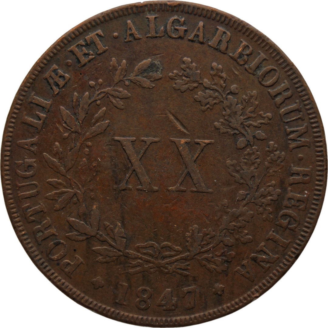 1847 20 Reis Portugal Coin Maria II - Etsy