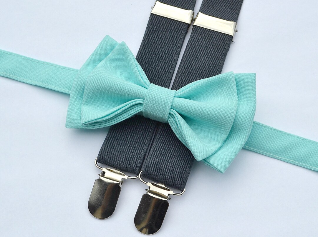 Aqua Spa Bow Tie & Charcoal Grey Suspenders for Baby Toddler Boy Men ...