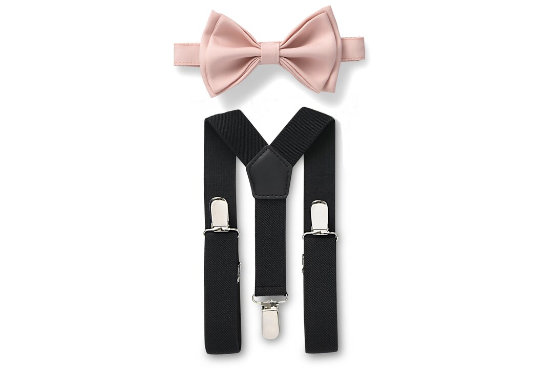 Bow Tie Suspenders Set Blush Bow Tie Black Suspenders Bow - Etsy