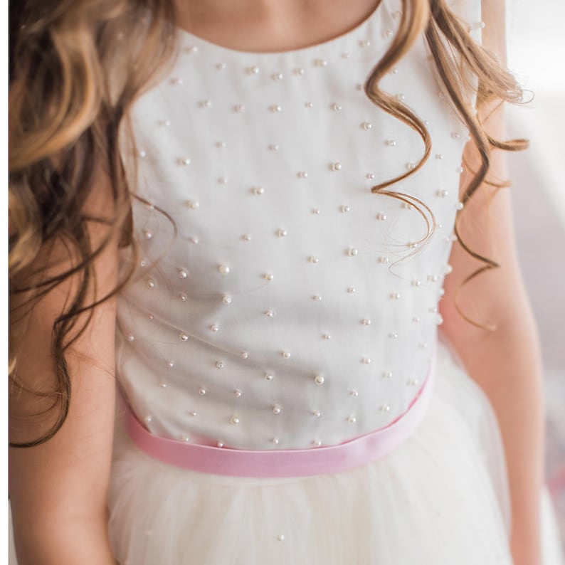 White Blush Flower Girl Dress, Birthday Girl Dress, Blush Pink Beads ...
