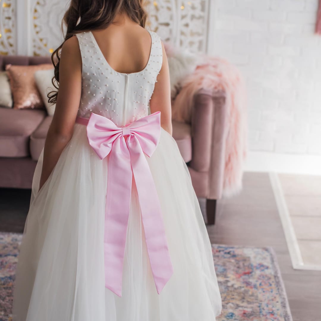 White Blush Flower Girl Dress, Birthday Girl Dress, Blush Pink Beads ...