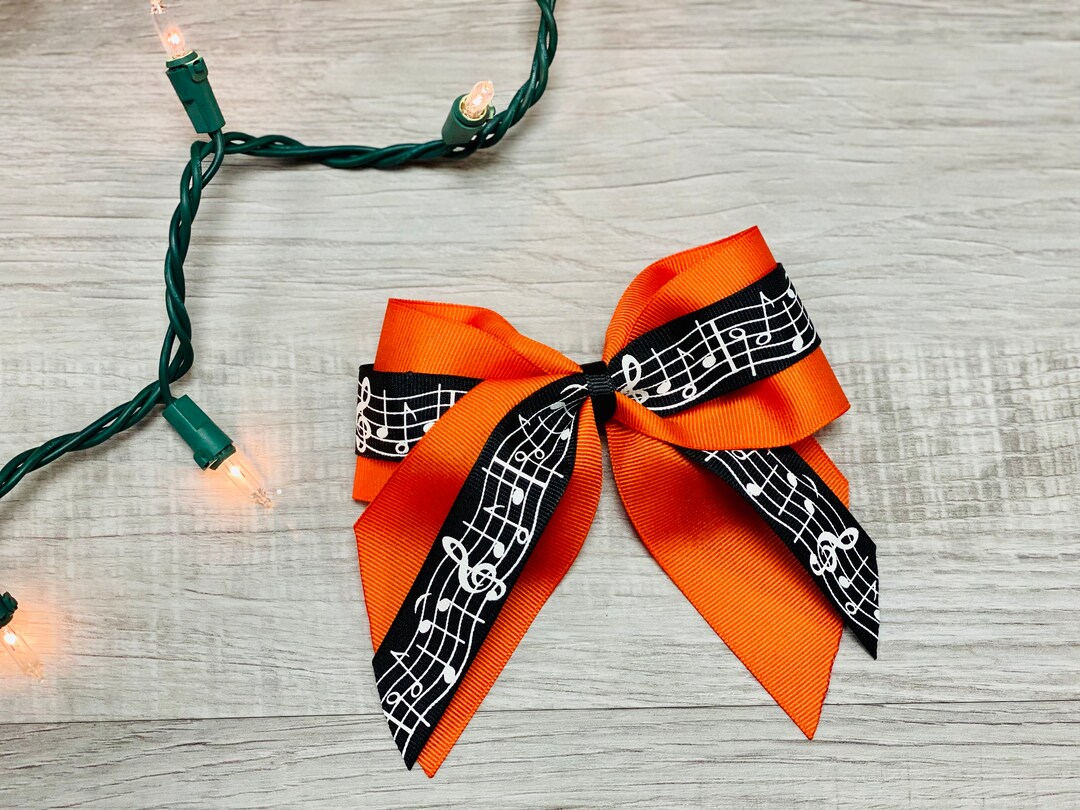 Music Note Hair Bow, Orange & Black Hair Accessory, Large Sailor Bow ...