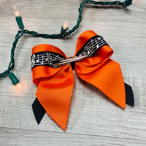 Music Note Hair Bow, Orange & Black Hair Accessory, Large Sailor Bow ...