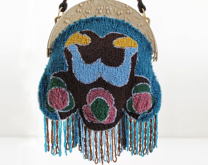 1920s Multicolour Floral Flapper Bag, Flapper Purse, Antique Bag, Plum ...