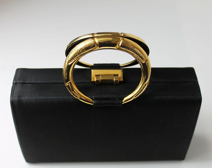 Rodo Designer Bag, Vintage Italian Handbag, Mini Black Gold Handbag ...