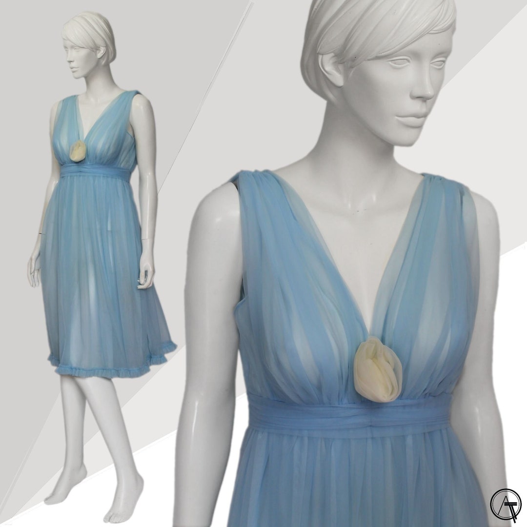 50s 60s Blue Babydoll Negligee Nightie, Powder Blue, Vintage Nightdress ...