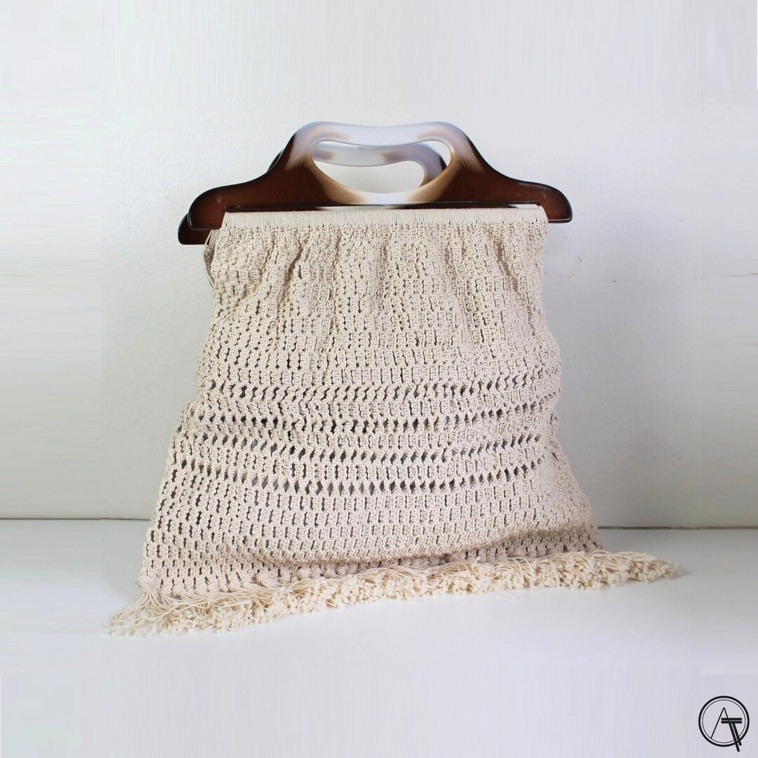 Vintage 1970s Large Cream Macrame Bag, Weave Vintage Shopper Bag ...