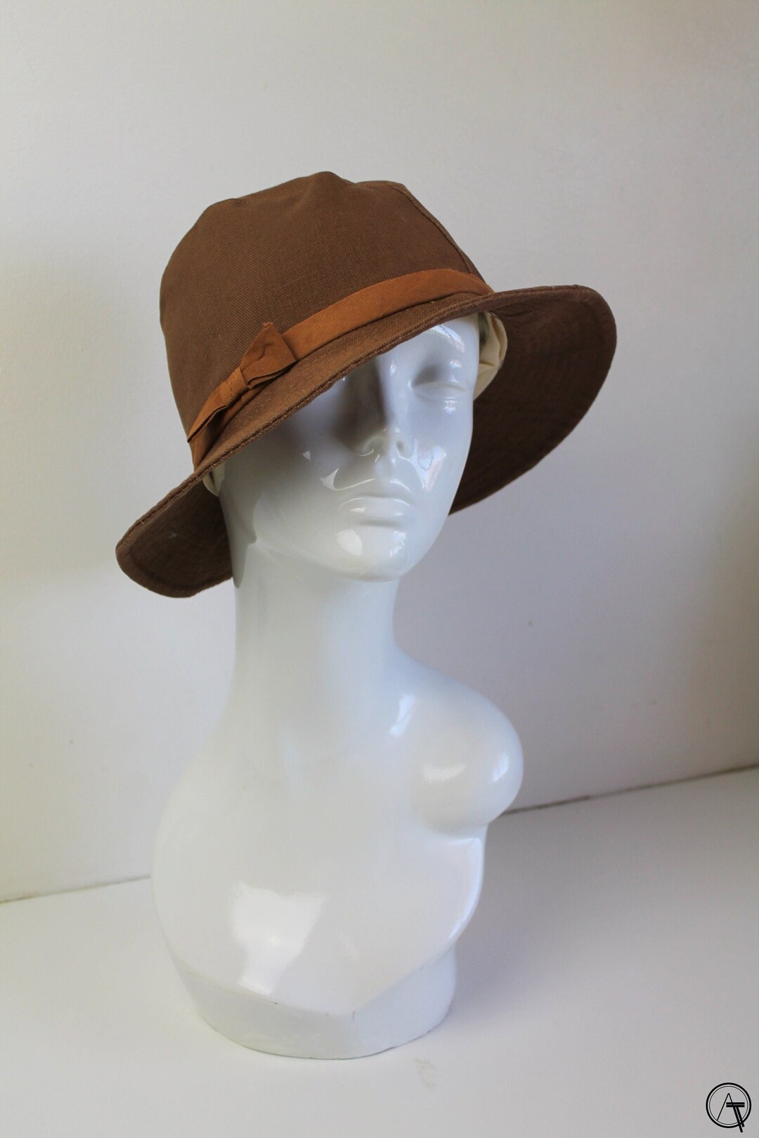 60s Totes Brown Cotton Rain Hat, 60s Does 20s Cloche Hat, Vintage ...